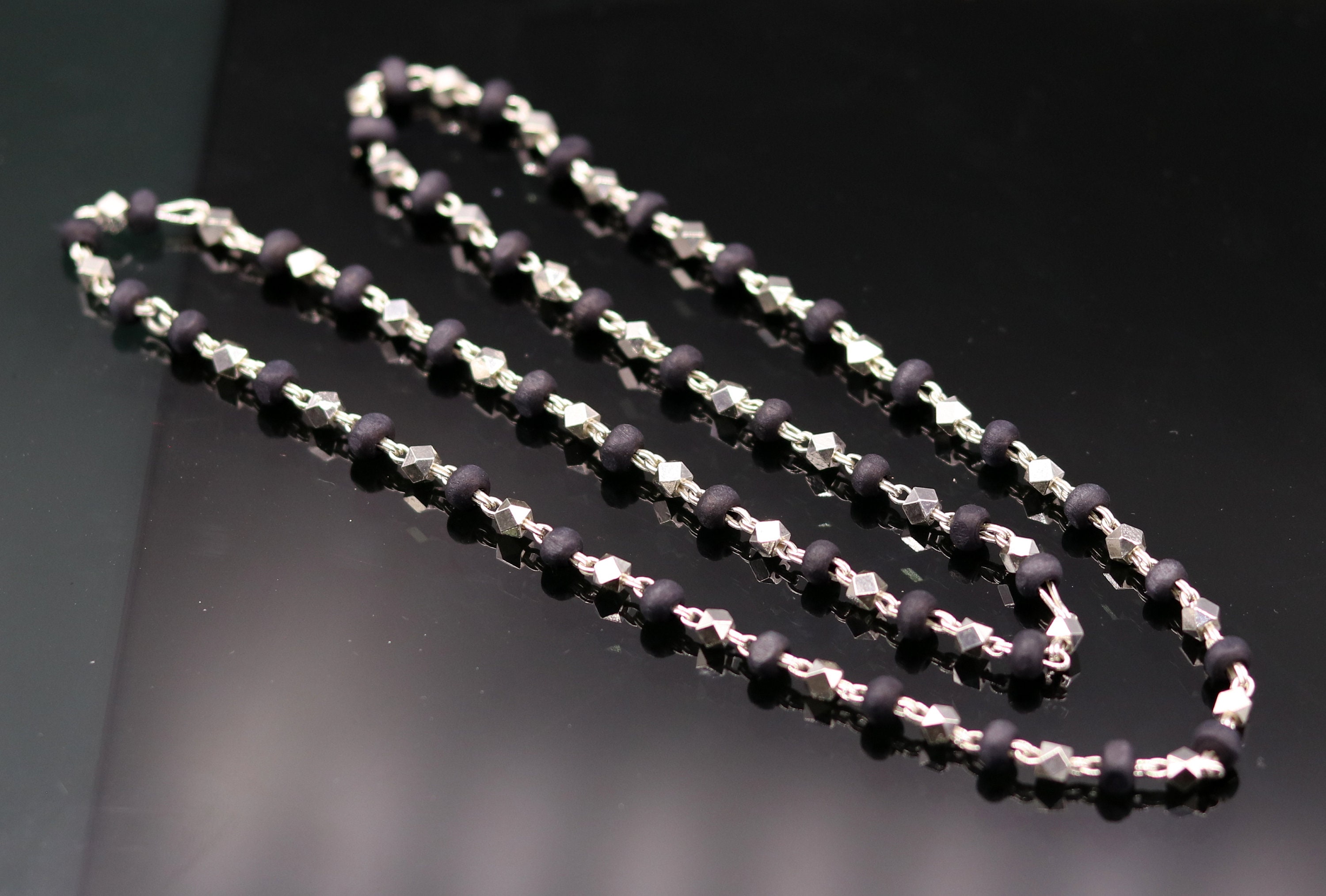 925 Silver Handcrafted Black Basil Rosary Beads With Silver Beads ...