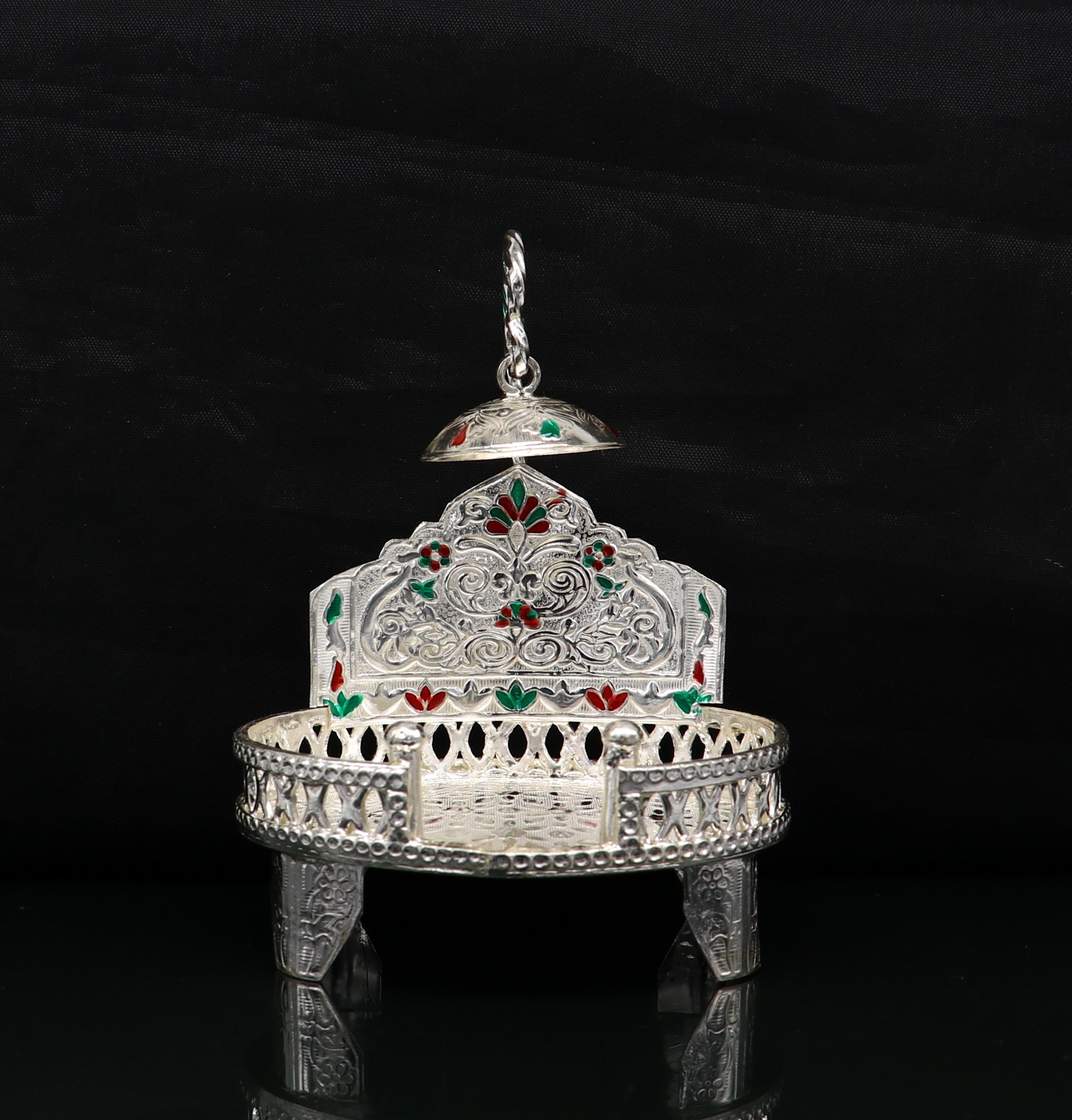 925 Pure Sterling Silver Handcrafted Small Sinhasan, Idol Krishna Bal ...