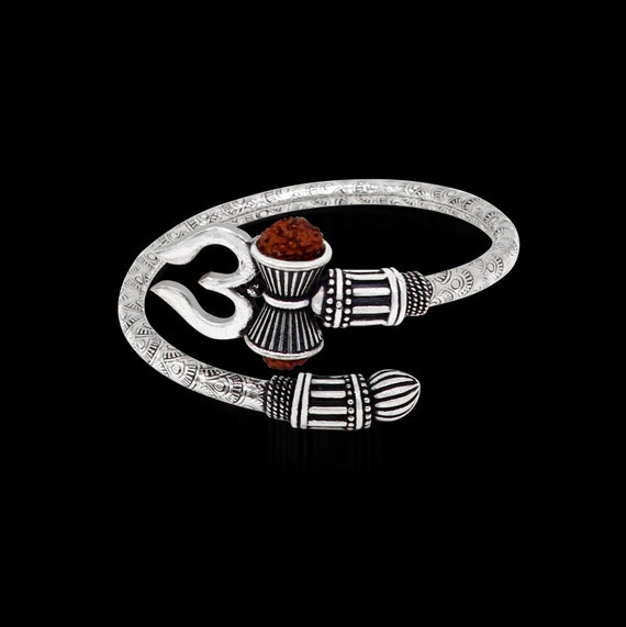 925 Sterling Silver Handmade Amazing Work Lord Shiva Trident Trishul Kada Bangle Bracelet With Natural Rudraksha Customized Kada Nsk832 Etsy