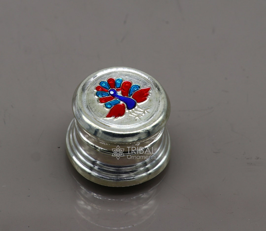 999 Pure Silver Trinket Box, Kajal Box Brides Round Shape Box Peacock ...