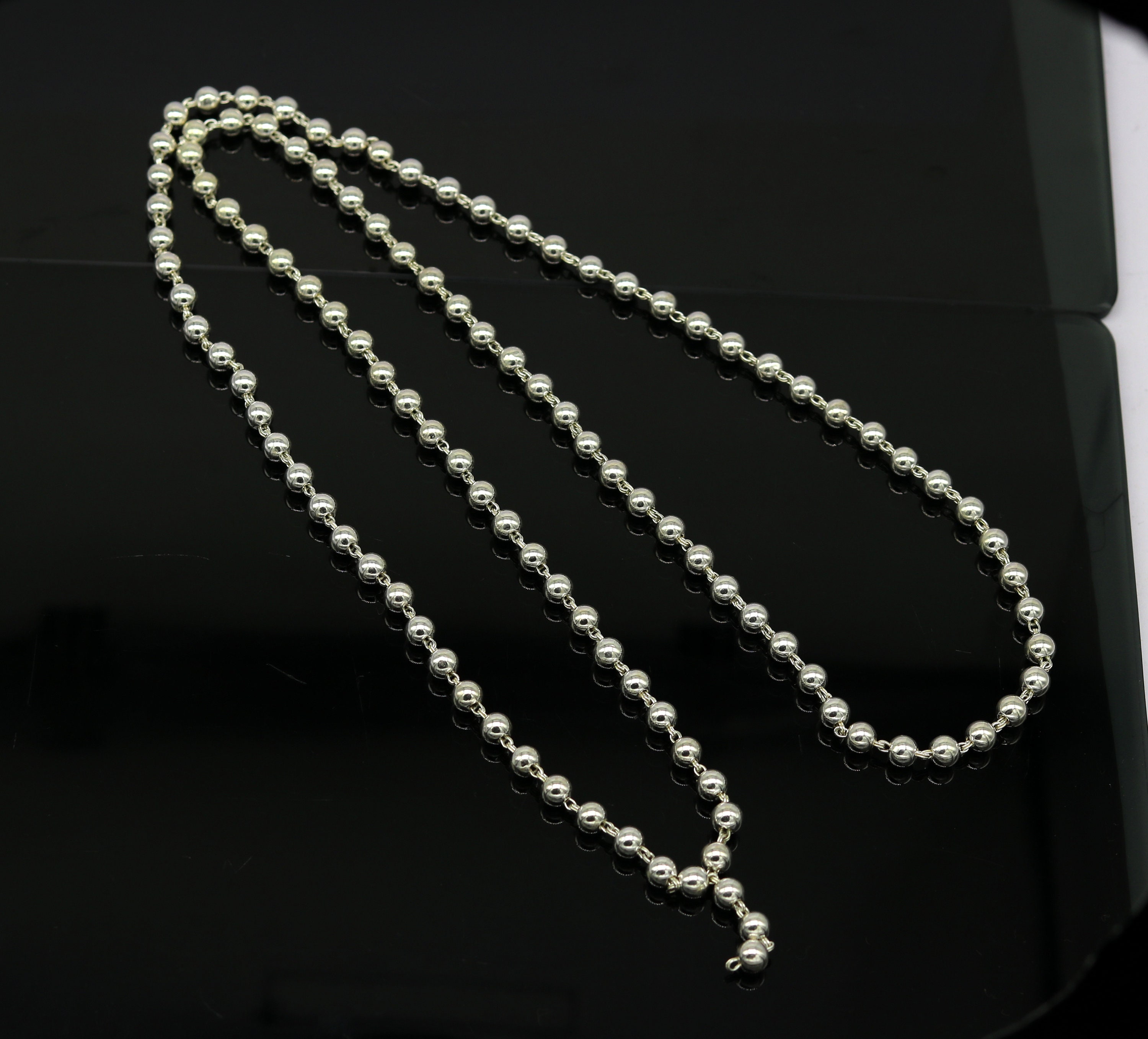108 Beads Chanting Japp Mala Solid Silver Beads Chain Necklace ...