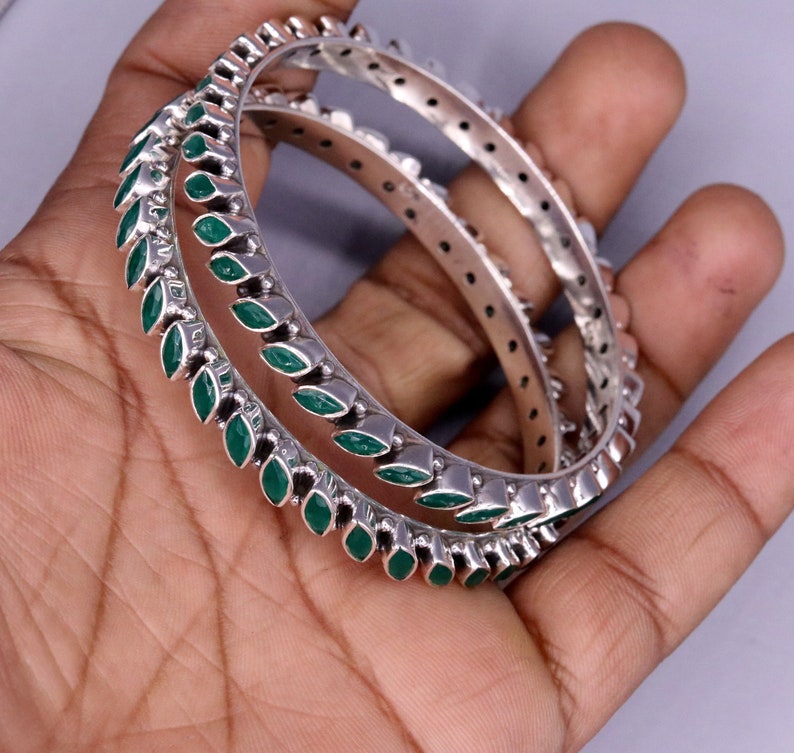 925 Sterling Silver Bangle Bracelet Gorgeous Design Green - Etsy