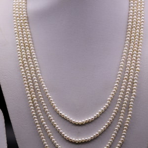 Natural Real Pearl 4 Mm Four Line Layer String Necklace Set Gorgeous ...