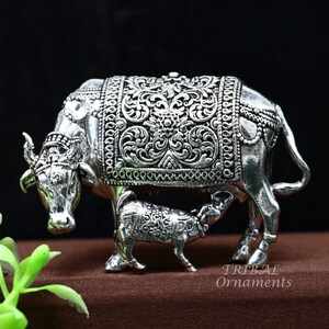 Divine Cow With Calf 925 Sterling Silver Vintage Nakshi Work Design ...