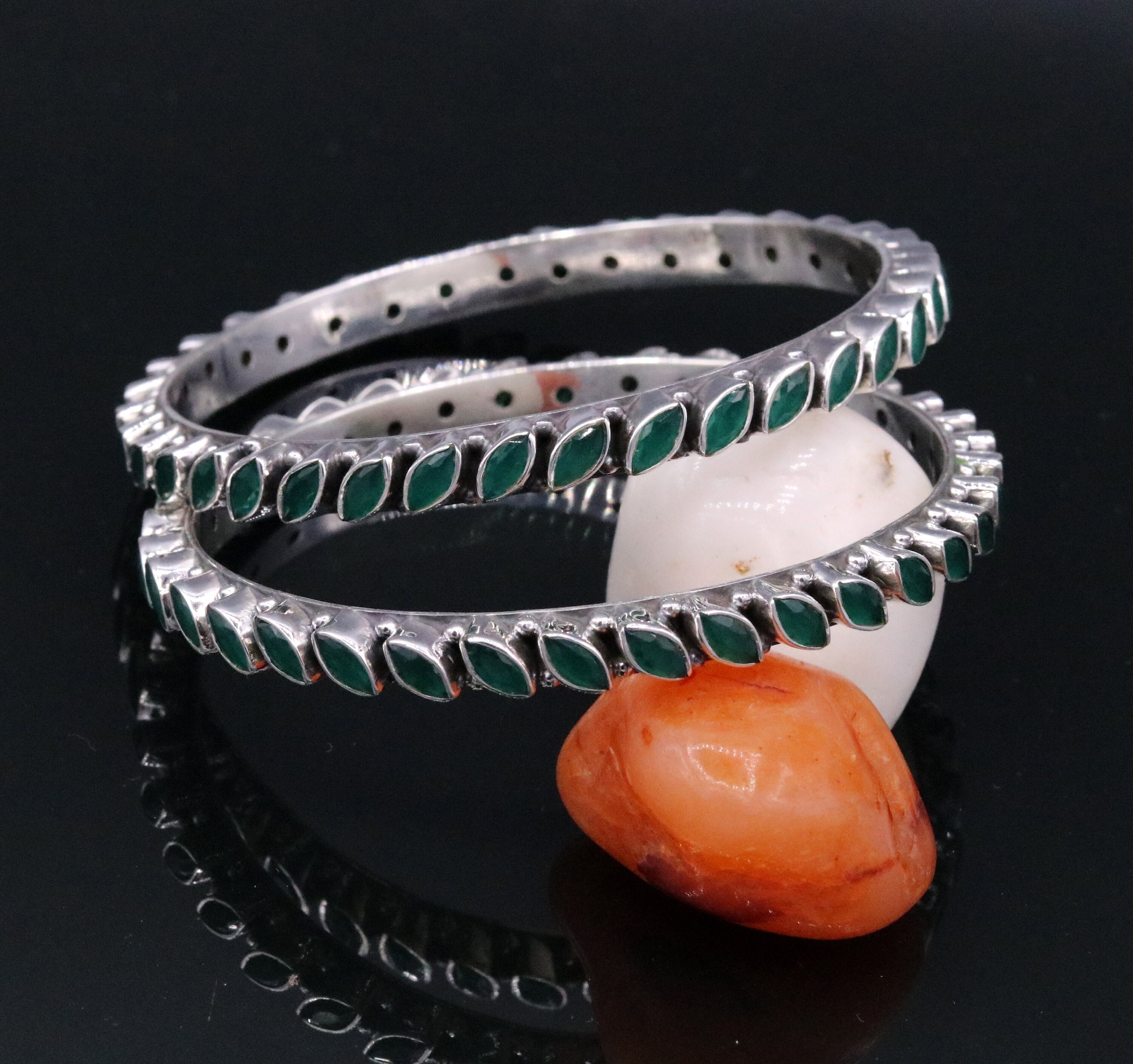 925 Sterling Silver Bangle Bracelet Gorgeous Design Green - Etsy