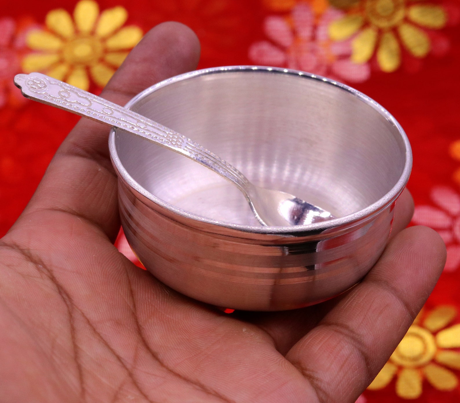 Handmade 99.9% Solid Pure Silver Baby Bowl With Small Spoon Silver ...