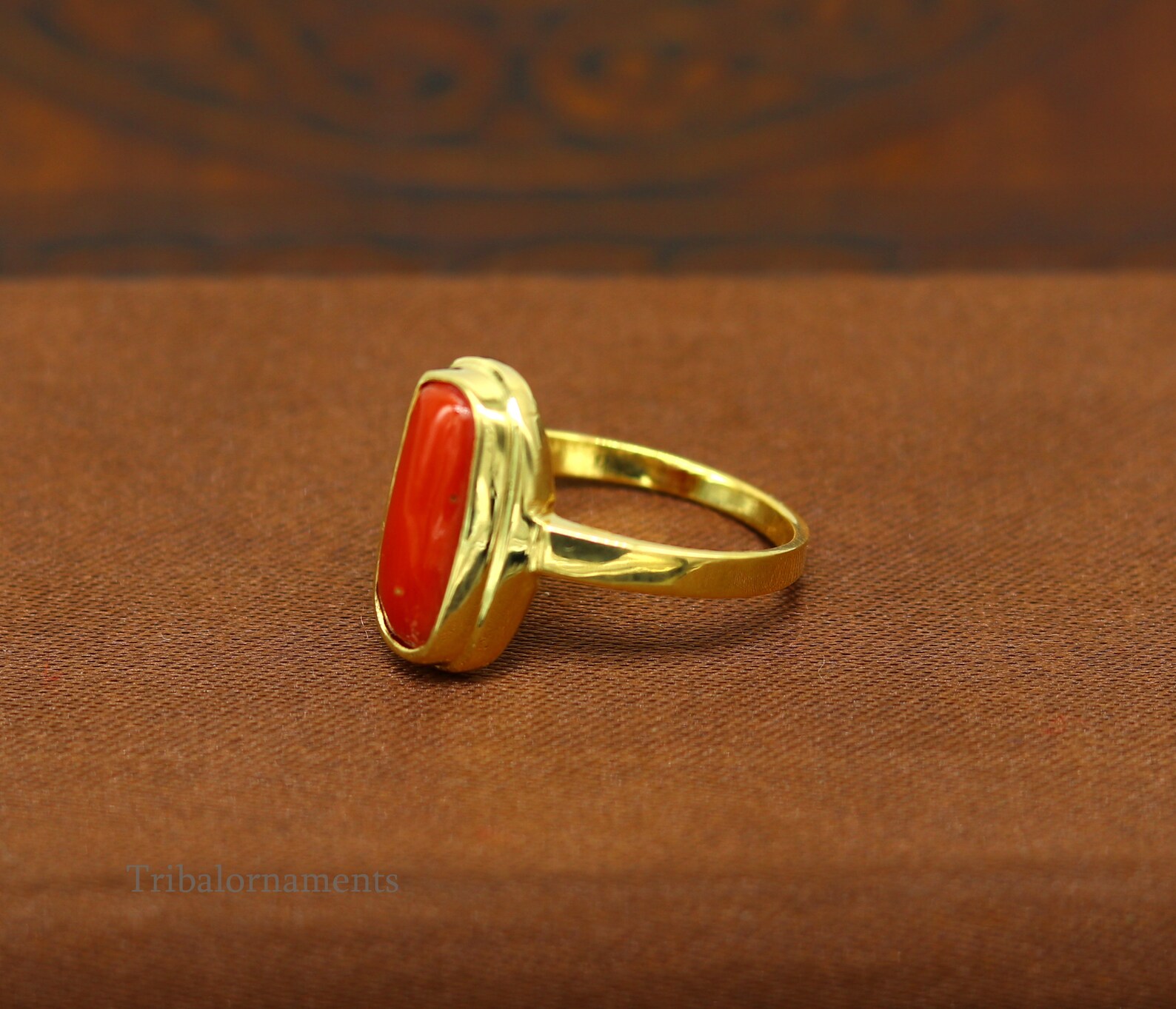 18kt or 22kt Yellow Gold Handmade Red Coral munga Ring Band - Etsy
