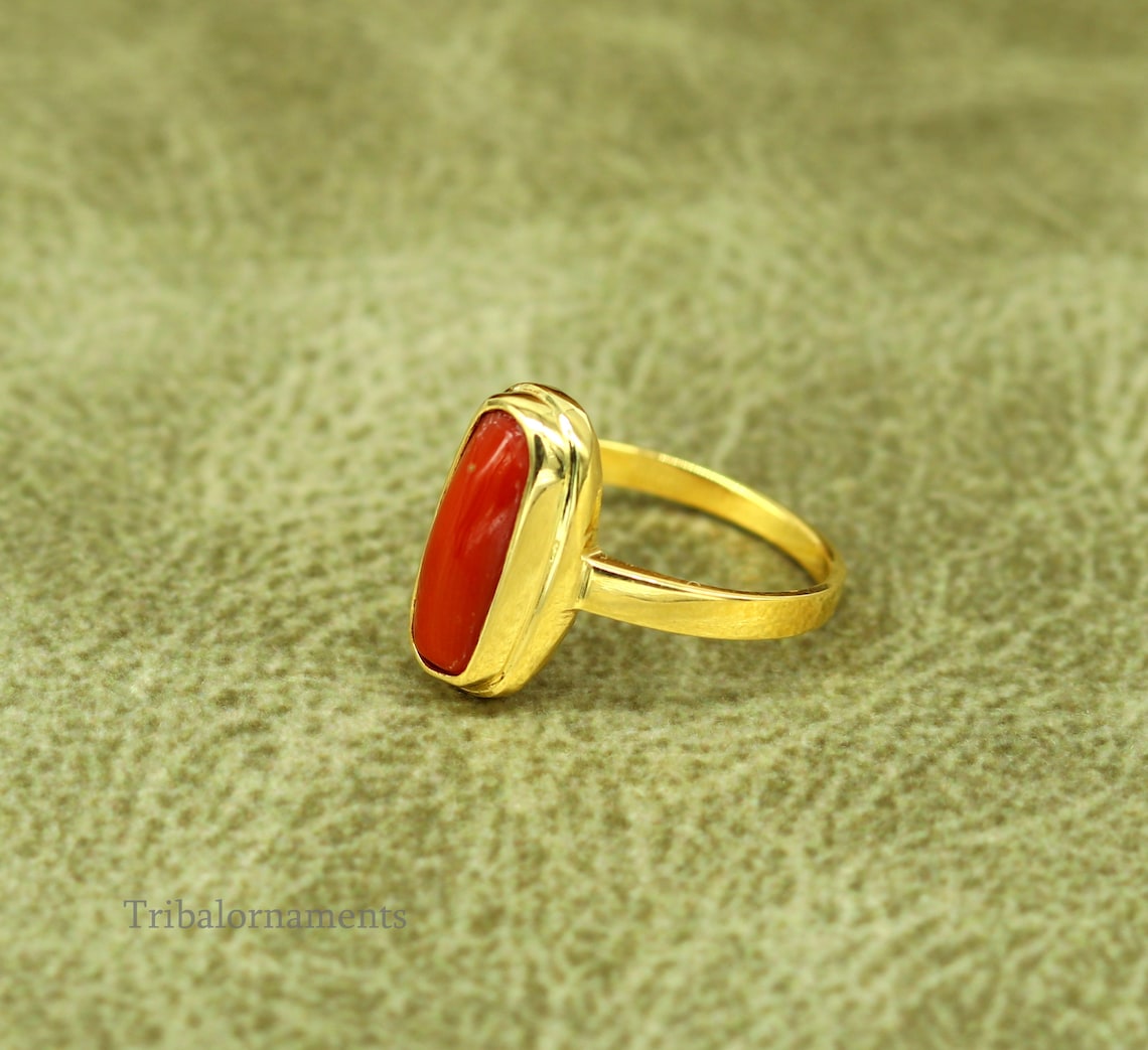 18kt or 22kt Yellow Gold Handmade Red Coral munga Ring Band - Etsy