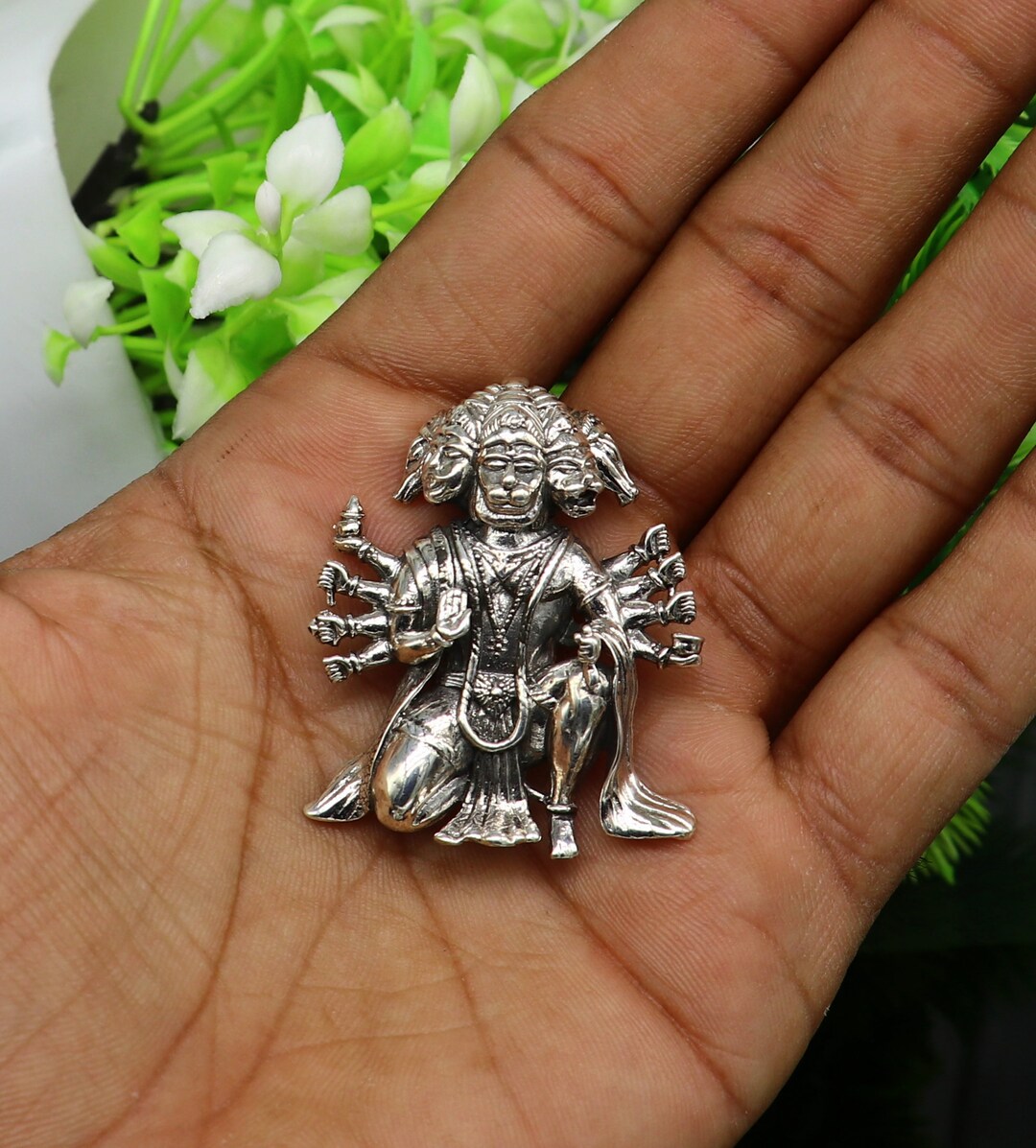 Pure 925 Sterling Silver Handmade Hindu God Lord Panchmukhi Hanuman ...
