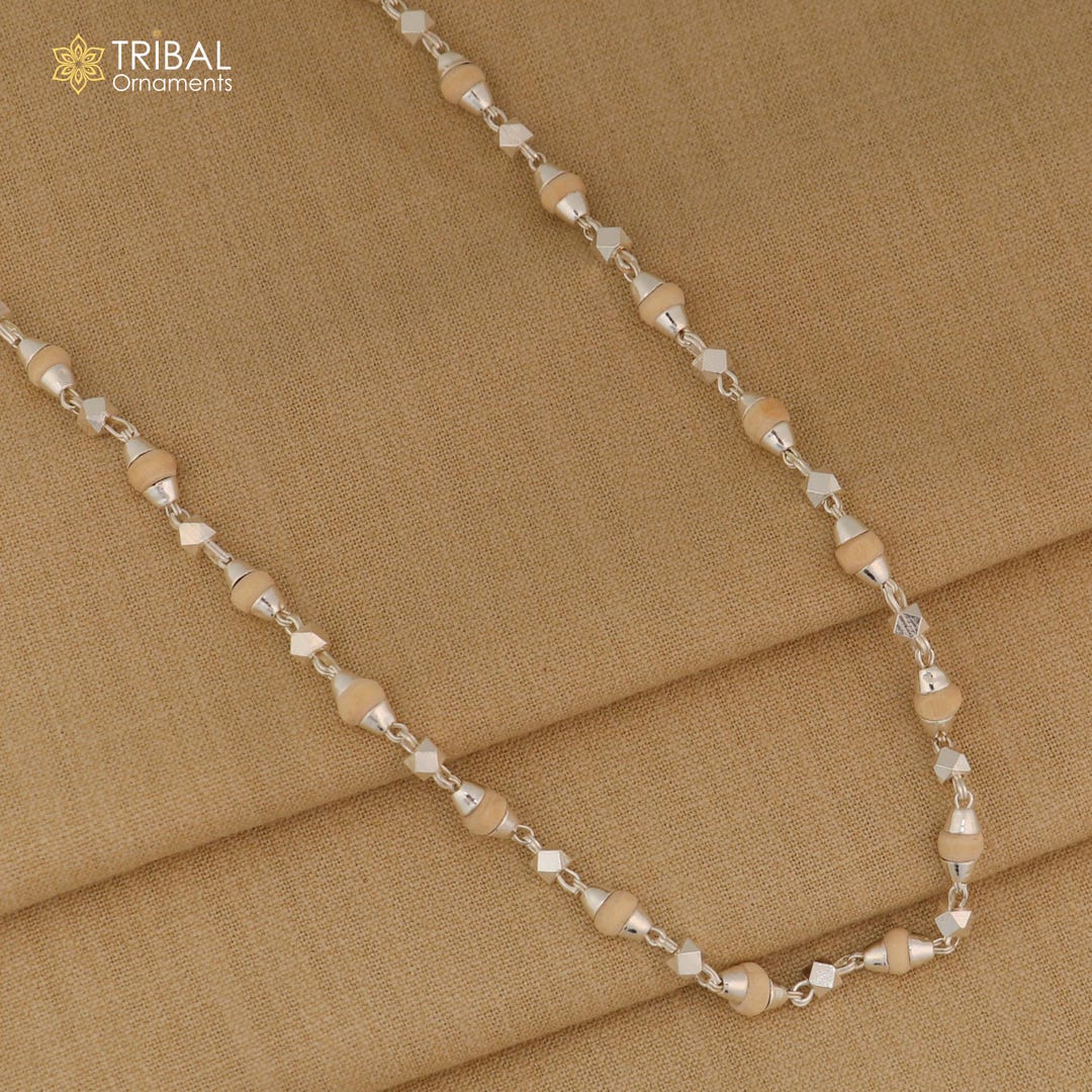 925sterling Silver Handmade Holy Basil Wooden Beads Silver Chain ...