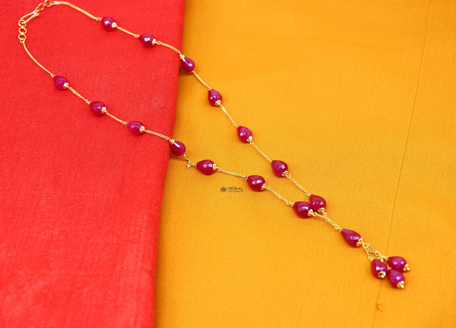 22kt Yellow Gold Ruby Beaded Charm Necklace Best Customized 18carat Red ...