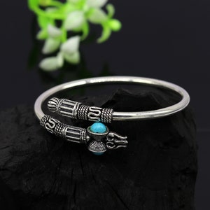 Pure 925 Sterling Silver Blue Turquoise Stone Bahubali Shiva Kada ...
