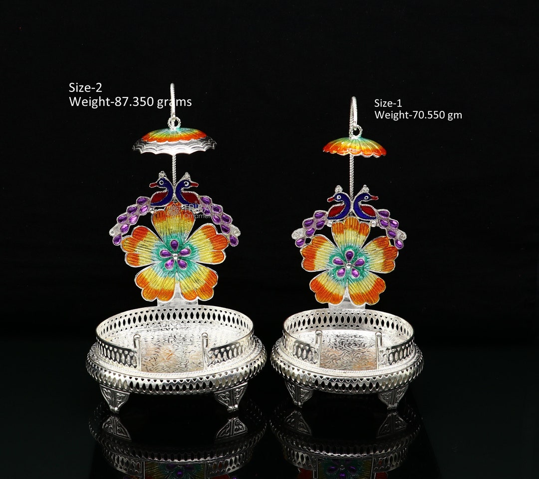 925 Sterling Silver Peacock Design Enamel Work Singhasan Divine Throne ...