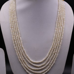 Natural Real Pearl Five Line Layer String Necklace Set Gorgeous Wedding ...