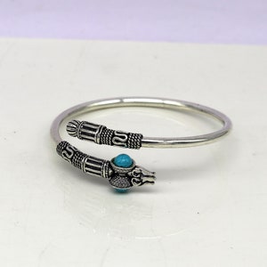 Pure 925 Sterling Silver Blue Turquoise Stone Bahubali Shiva Kada ...