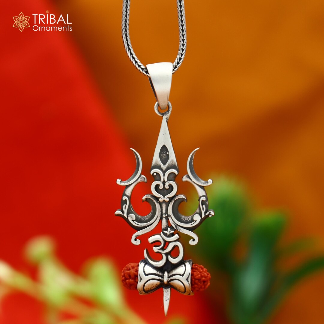 925 Sterling Silver Lord Shiva Trident ( Trishul ) Pendant With Chain ...