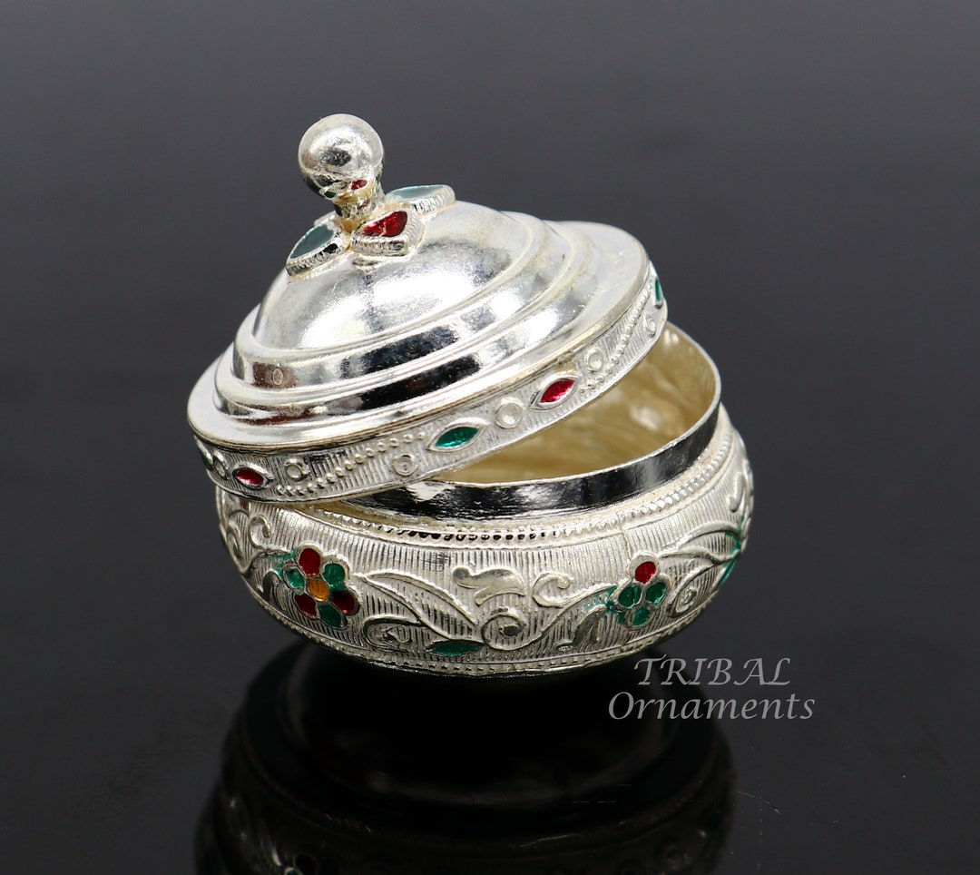 925 Sterling Silver Trinket Box, Kajal Box/casket Box, Sindur Box ...