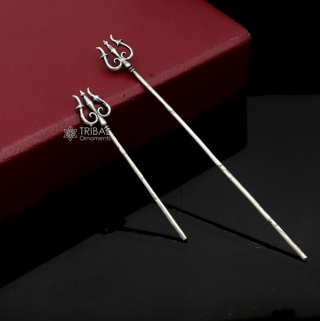 Divine Lord Shiva Trident, Solid 925 Sterling Silver Trishul Puja ...