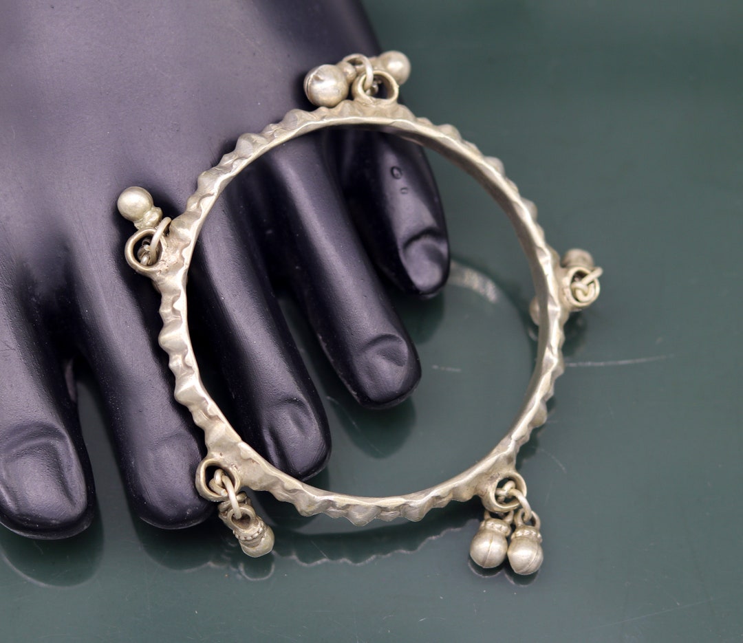 Genuine Vintage Antique Handmade Solid Silver Old Used Charm Bangle ...
