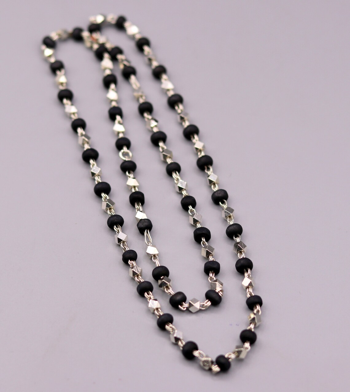 925 Silver Handcrafted Black Basil Rosary Beads With Silver Beads ...