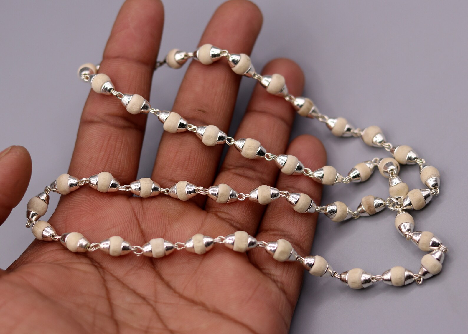 925 Silver Handcrafted Basil Rosary Plant Beads Necklace Chain Tulsi ...