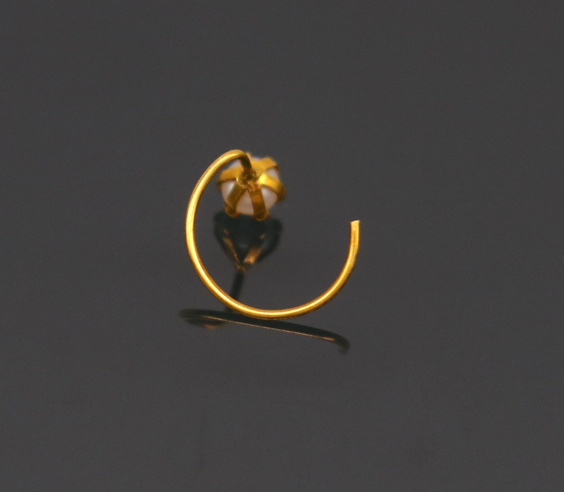 18 Kt Yellow Fine Gold Fabulous Nose Pin, Excellent Single Pearl Nose ...