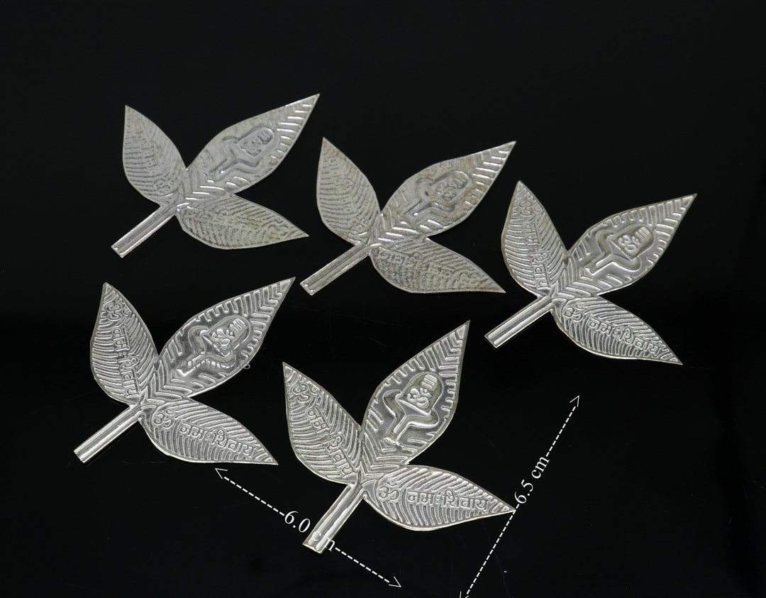 6.5cm Lord Shiva Bel Patra Solid Silver Handmade Solid Belva Patra ...