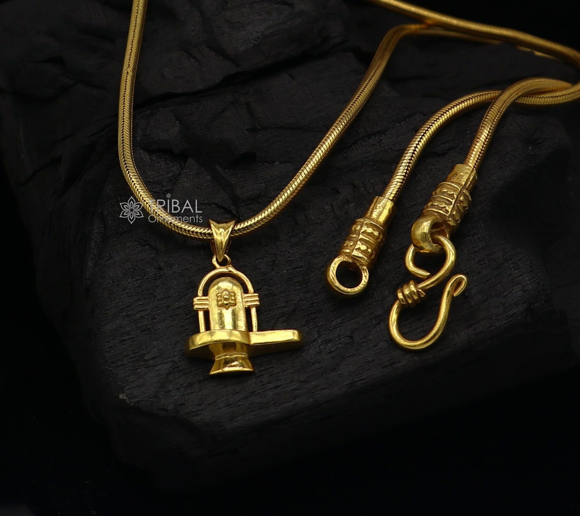925 Sterling Silver Divine Hindu Idol Lord Shiva Lingam Gold Polished ...