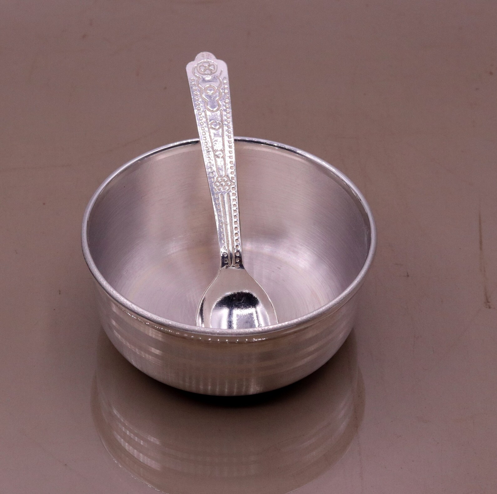 Handmade 99.9% Solid Pure Silver Baby Bowl With Small Spoon Silver ...