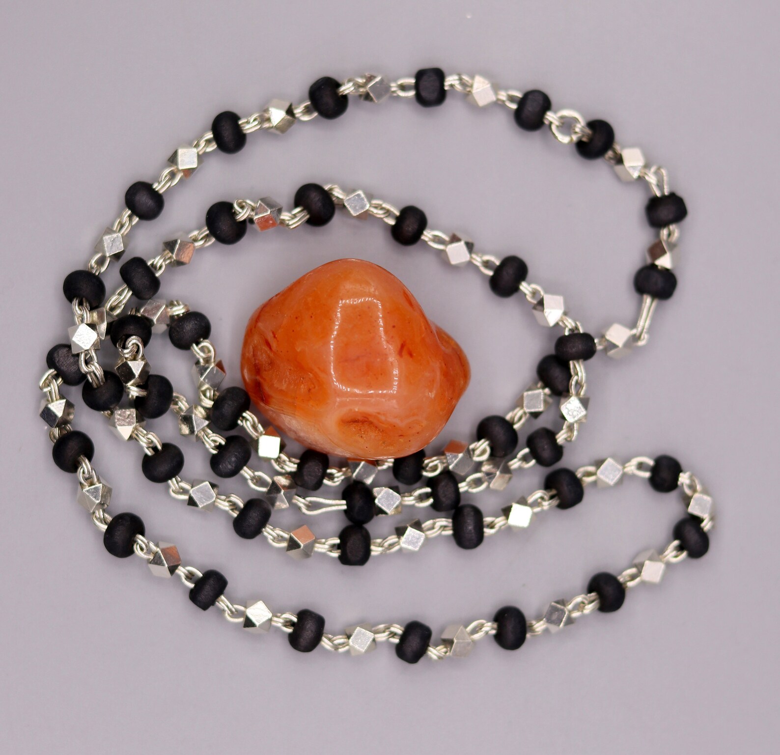 925 Silver Handcrafted Black Basil Rosary Beads With Silver Beads ...