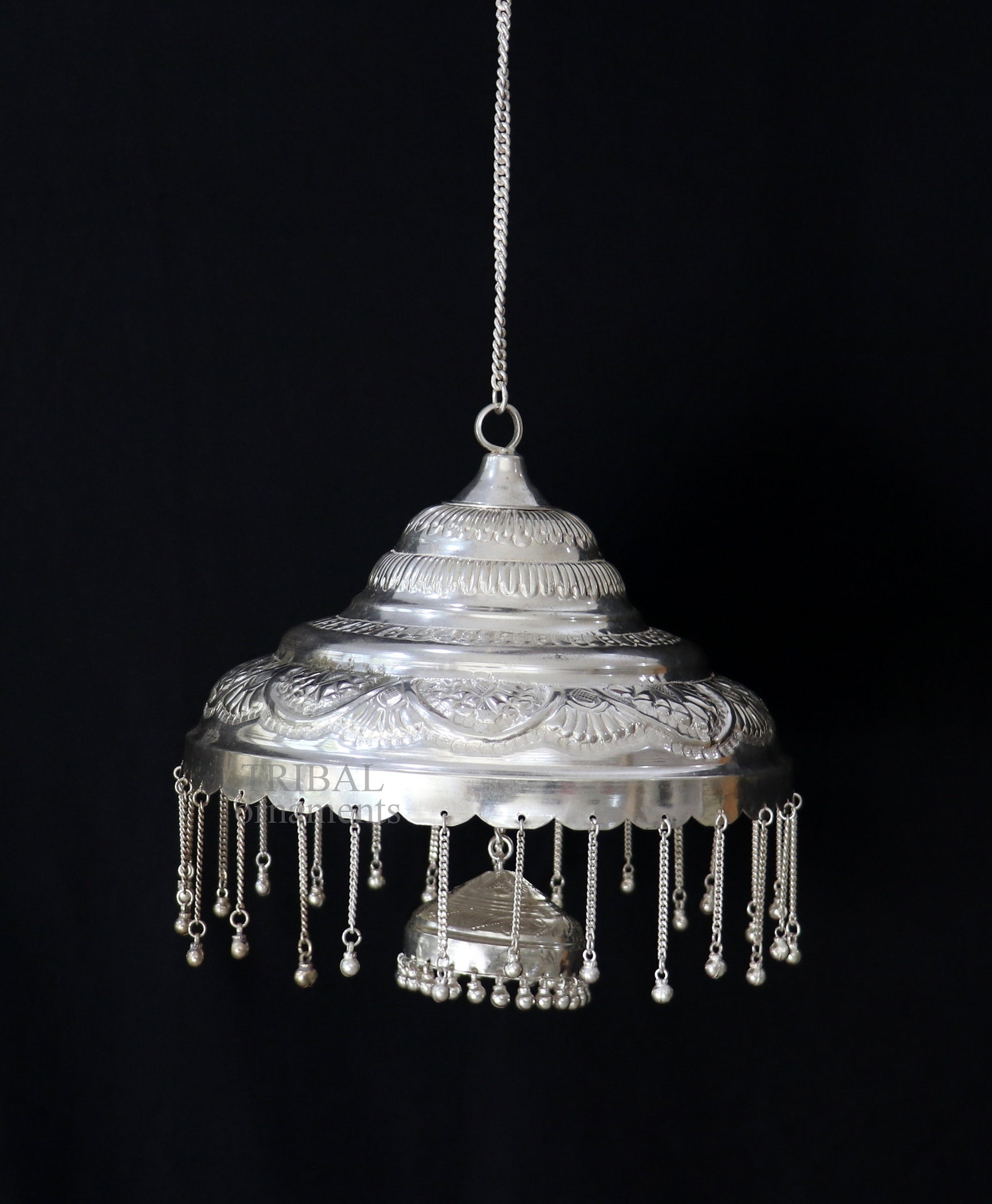 8" Wide Vintage Style Sterling Silver Double Steps Chattar or Chhatra ...