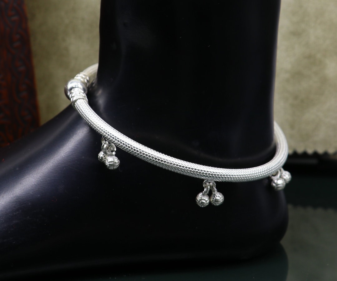 Sterling Silver Handmade Gorgeous Foot Bangle Bracelet Kada, Excellent ...