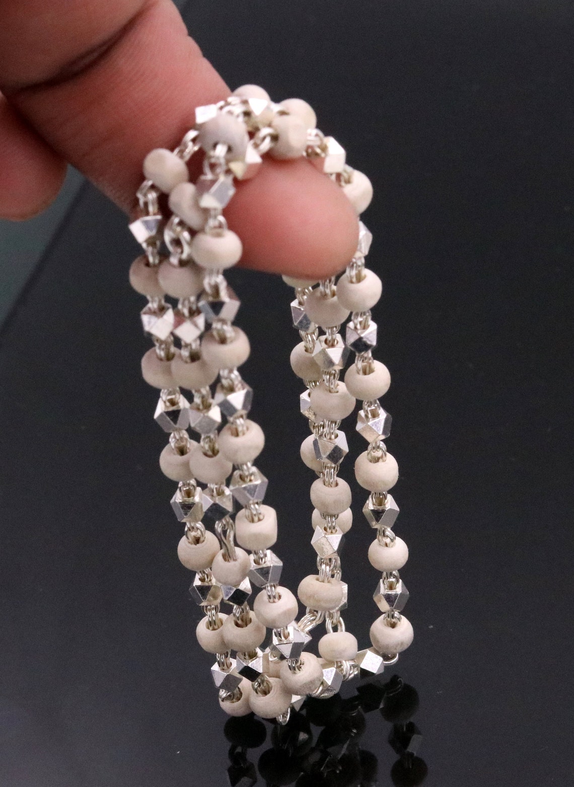 925 Silver Handcrafted Basil Rosary Beads With Silverbeads Necklace ...
