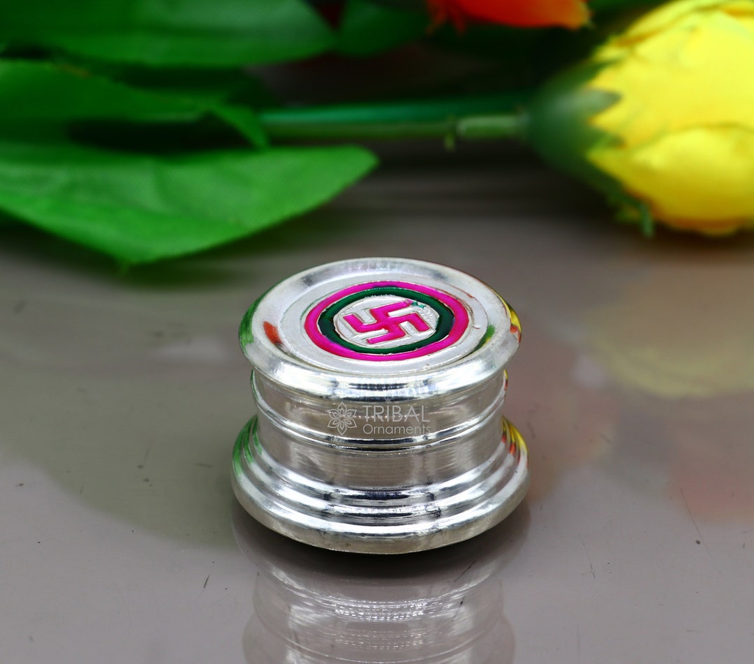 999 Pure Silver Trinket Box, Kajal Box Brides Round Shape Box Peacock ...