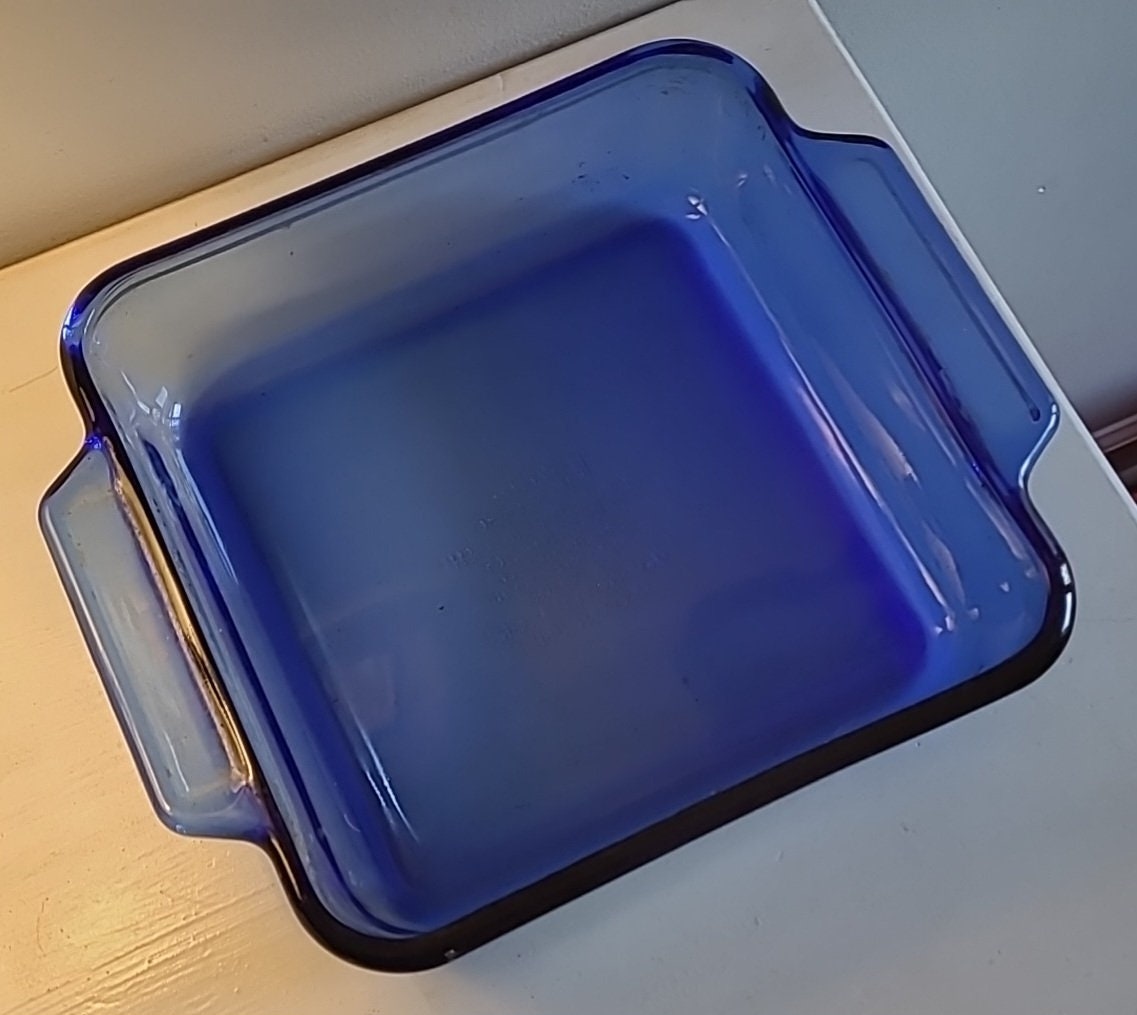 Blue Glass Baking Pan Anchor Ovenware 8x8 Square 2 Qt Baking Pan Made ...