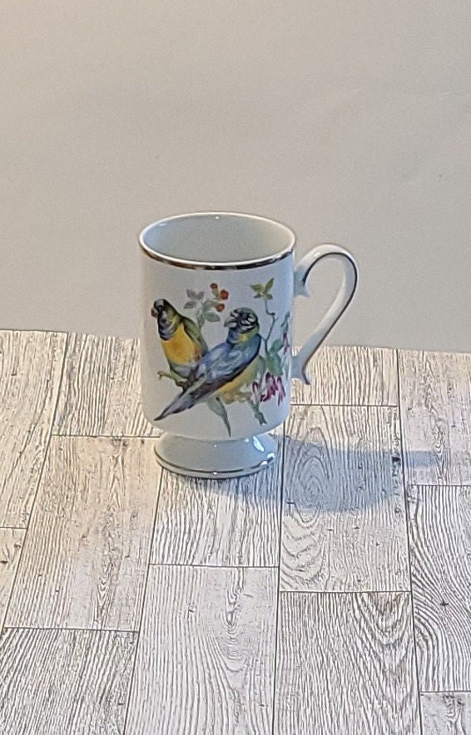 Ceramic Coffee Mug 8 Oz and Decorated With Colorful Birds, Yellow and ...