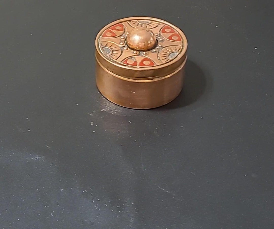 Vintage Hungarian Metal Trinket Box: Round Lid Storage for Jewelry ...