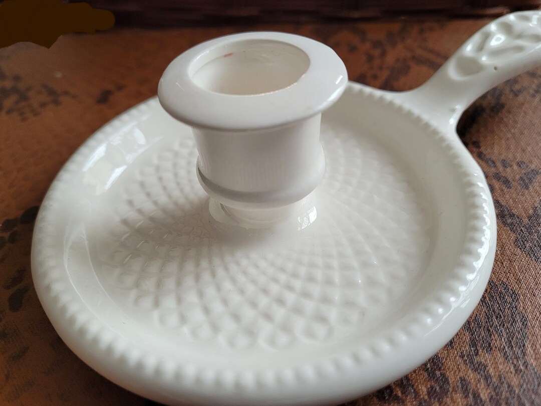 Antique White Milk Glass Chamberstick: Rustic Farmhouse Candleholder ...