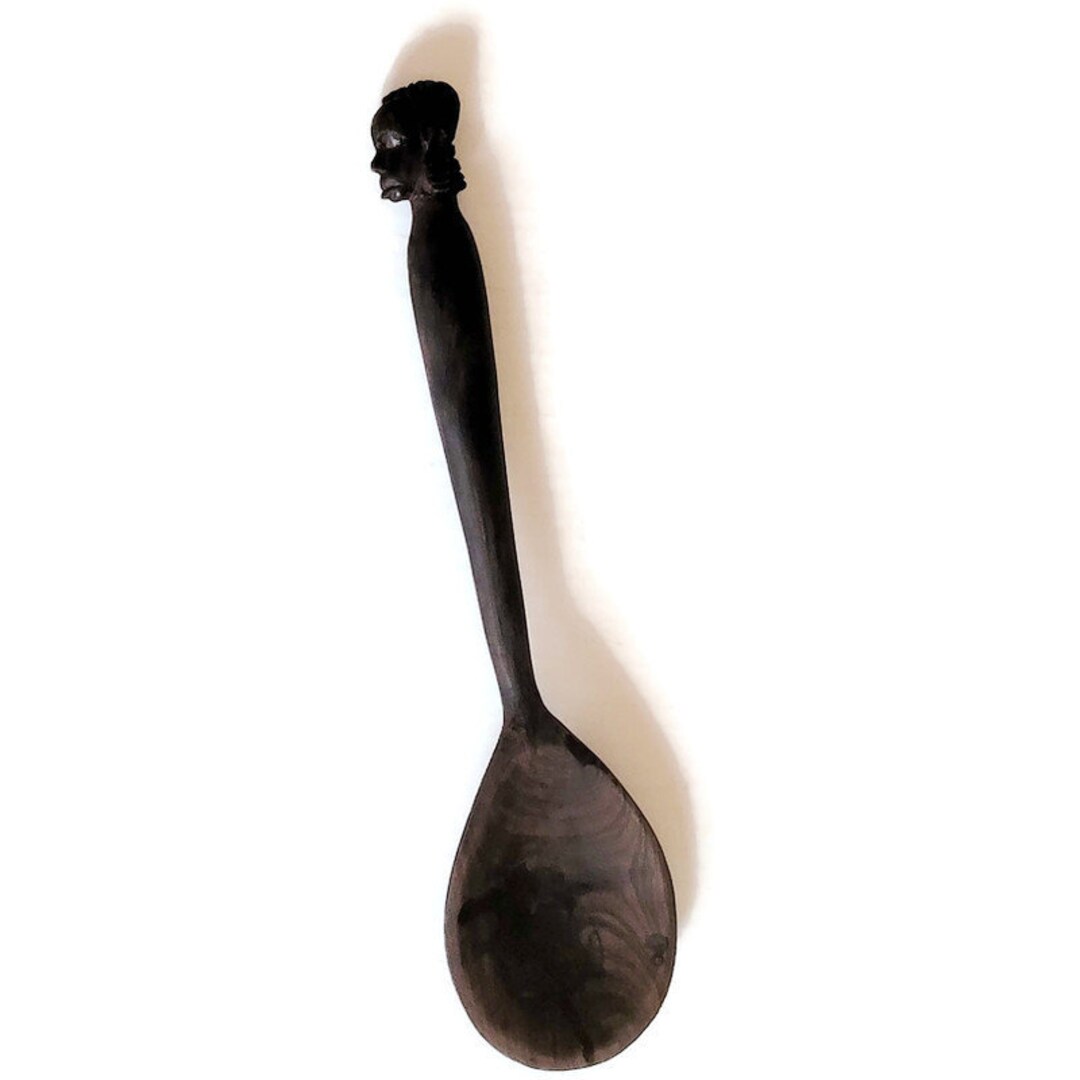 Vintage African Tribal Art Wooden Spoon With Carved Head - Handcrafted ...