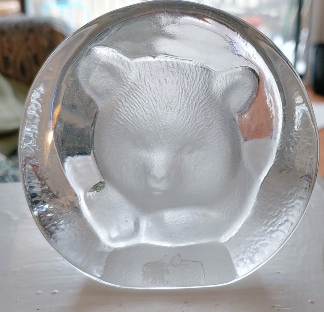 Vintage Yugoslav Crystal Bear Paperweight - Frosted Art Glass Office ...