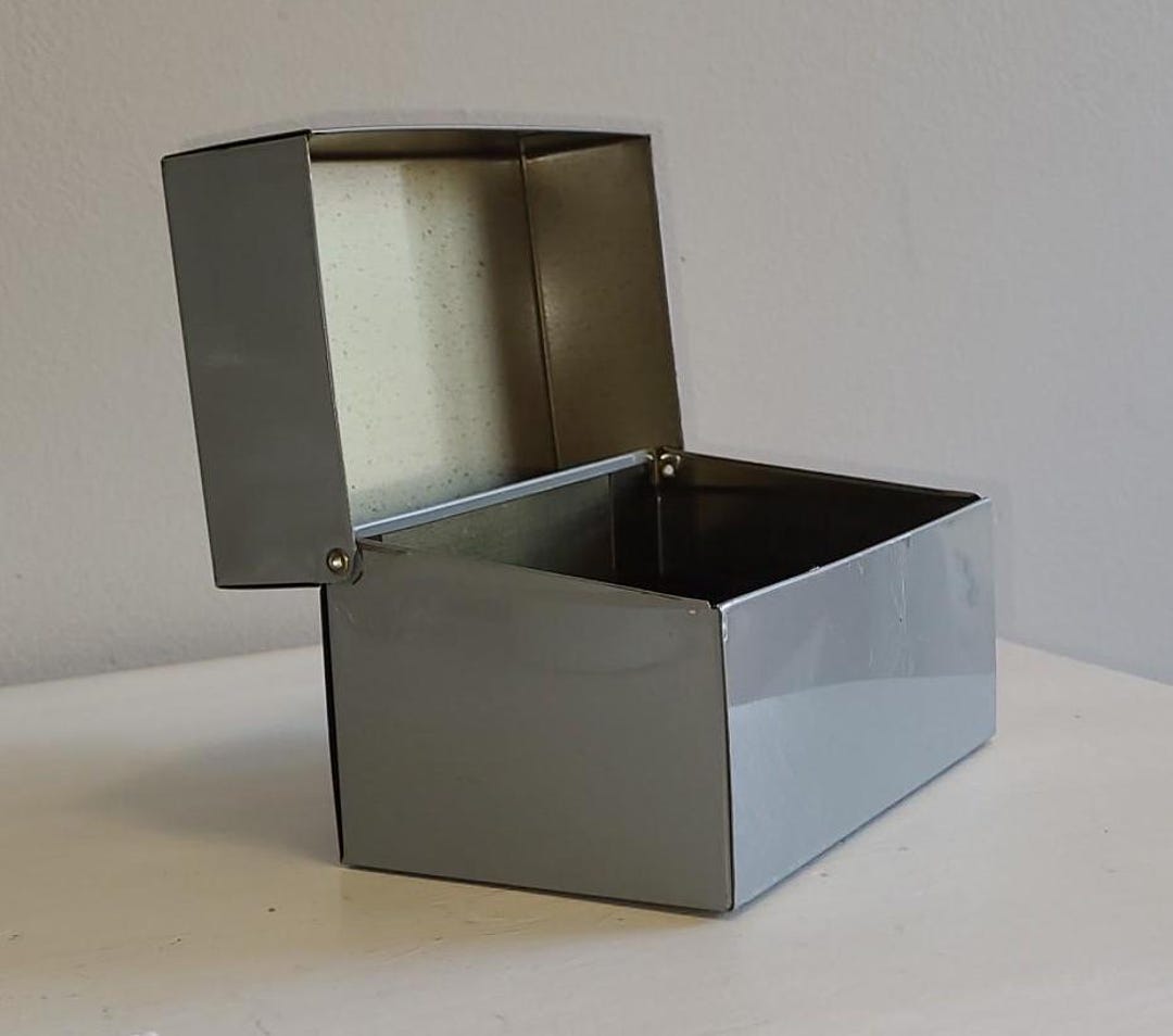 Vintage Pale Gray Metal Index Card File Box - Retro 3x5 Office Desktop ...