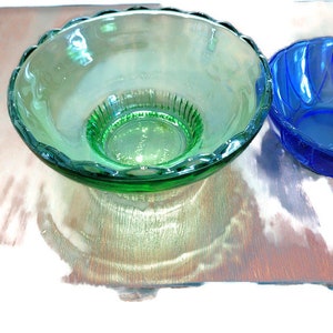Mismatched Decorative Glass Serving Bowls, Set of 3, Green Blue Clear ...
