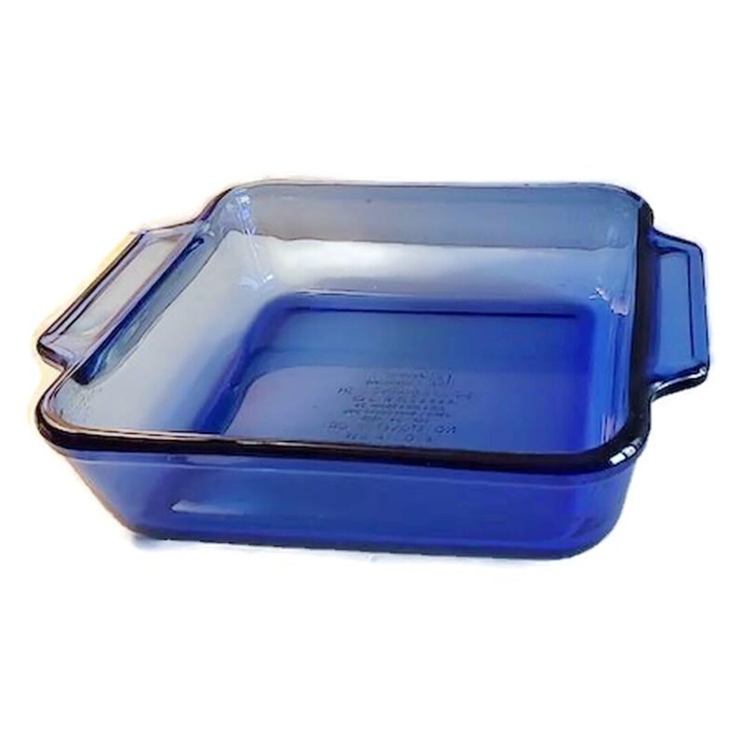 Blue Glass Baking Pan Anchor Ovenware 8x8 Square 2 Qt Baking Pan Made ...
