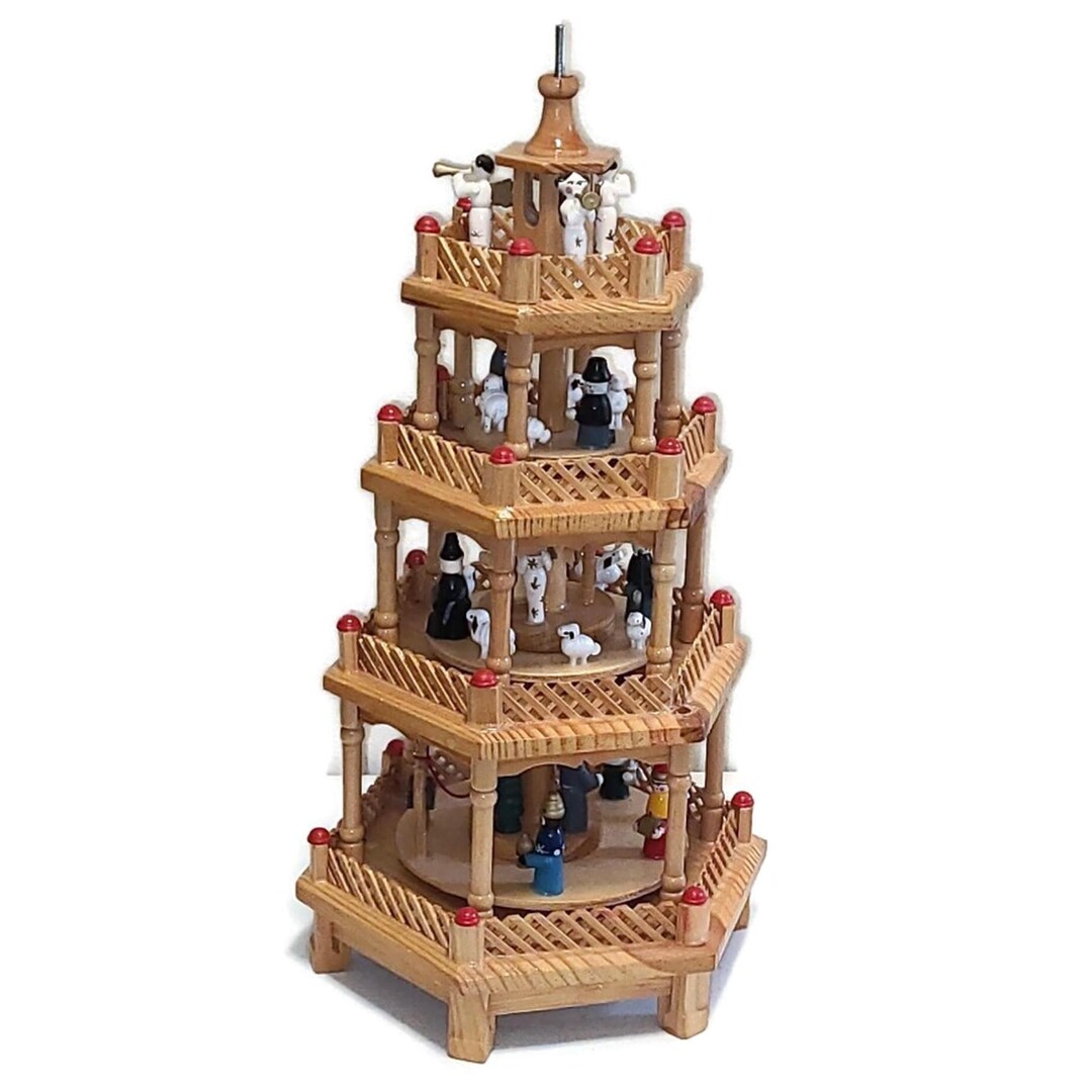 Vintage German Christmas Pyramid Candle Holder - Wicker Ornament ...