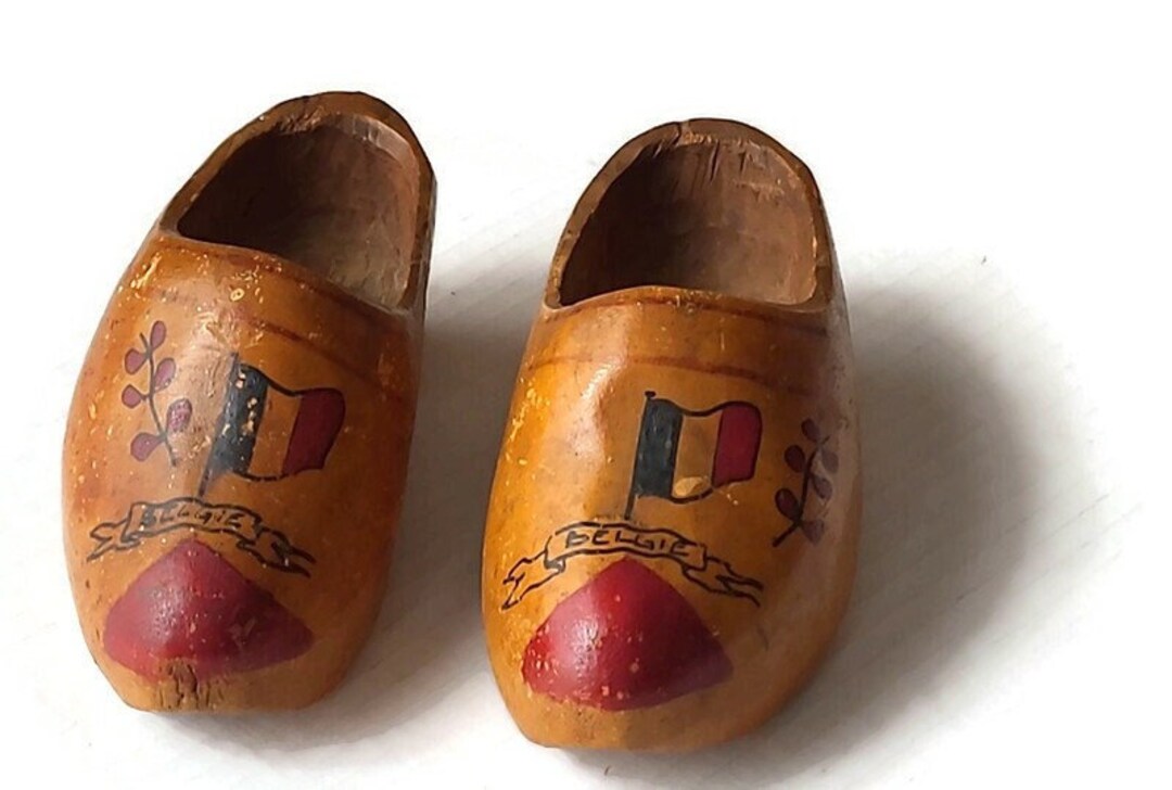 Vintage Belgian Flag Painted Dutch Wooden Clogs: Decorative Souvenir ...