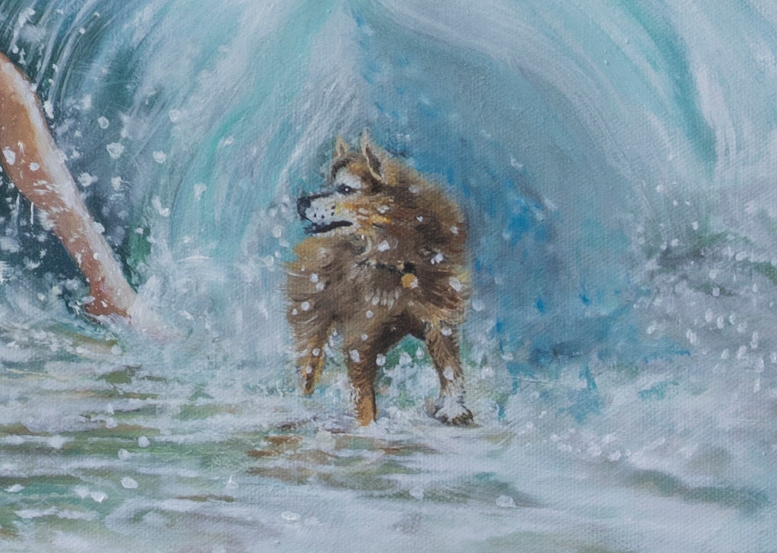 Art Print of Dogs and Girl in Surf, Unique Coastal Decor, Beach Wall ...