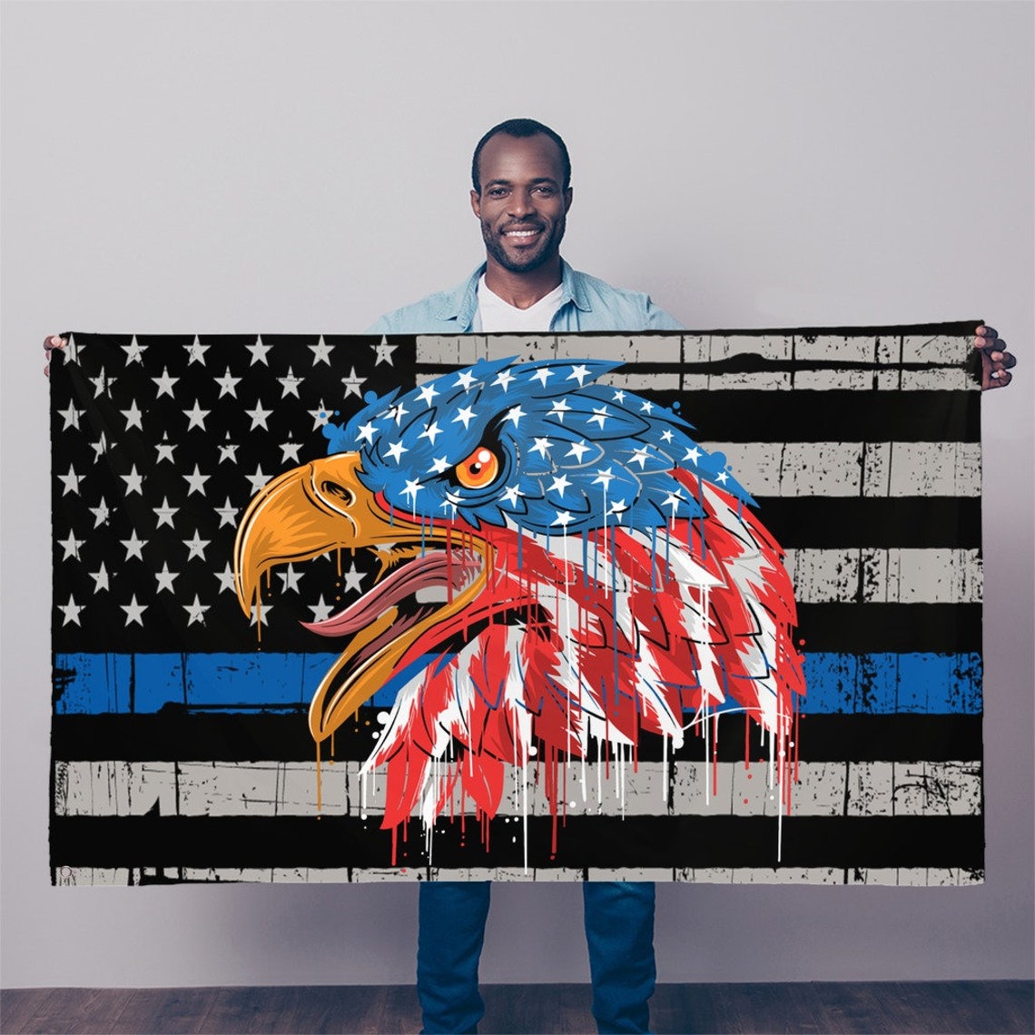 Thin Blue Line USA With Patriot Eagle Sublimation Flag - Etsy