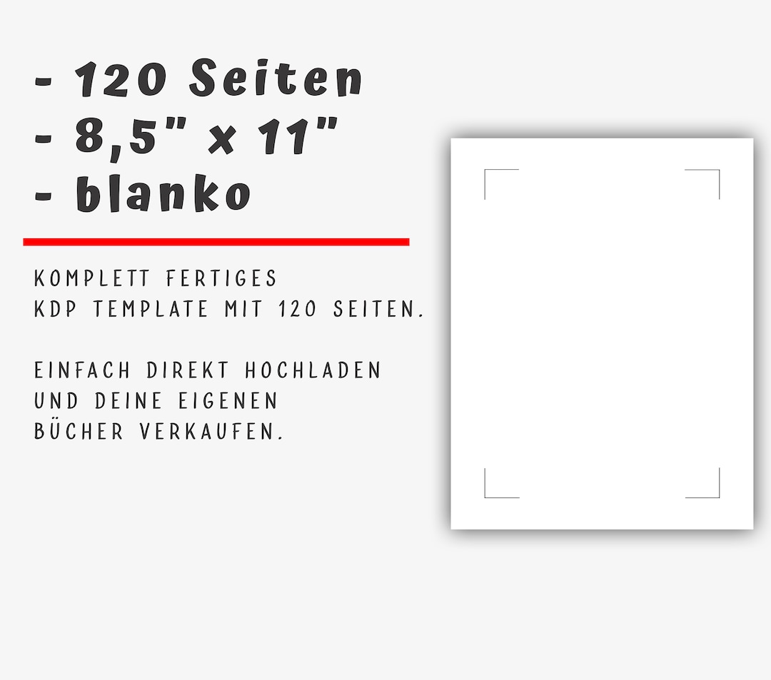 120 Pages Blank KDP Template. Finished PDF File - 8.5" X 11" for Kindle ...