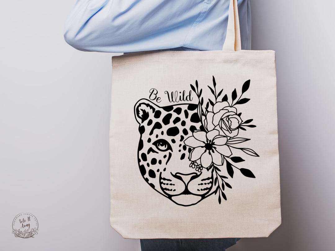 Floral Cheetah Canvas Tote Bag, Cheetah Love Tote Bag, Flower Animal ...