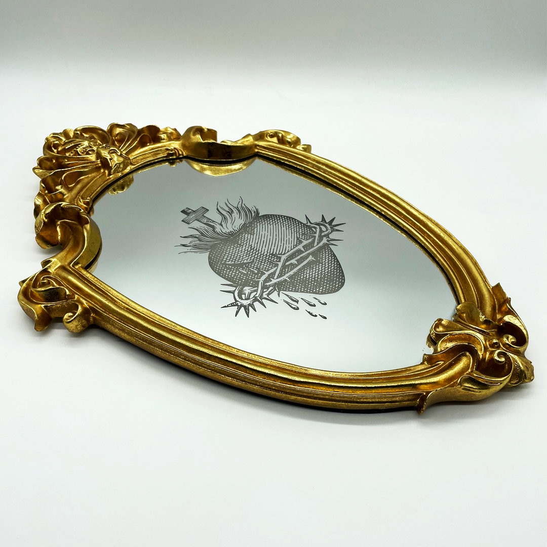 Engraved Glass Mirror With Sacred Heart Design, Sacred Heart Artwork ...